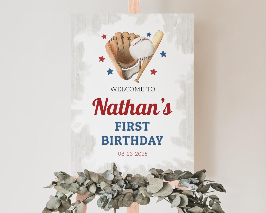 Editable Our Little Rookie Birthday Welcome Sign, Baseball Birthday ...