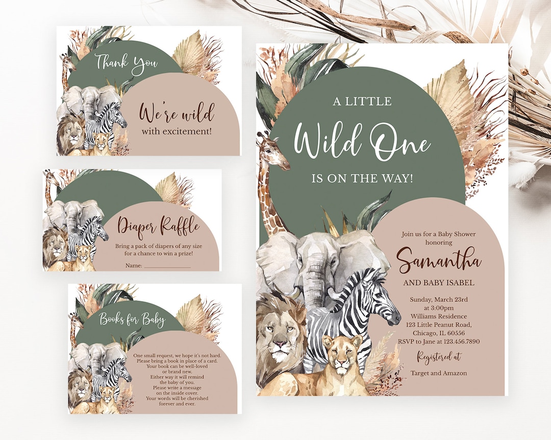 Editable Boho Wild One Baby Shower Invitation Bundle, Boho Safari ...