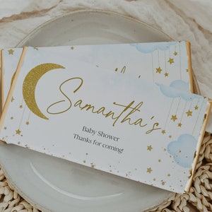 Editable Blue We Are Over the Moon Baby Shower Chocolate Wrapper ...