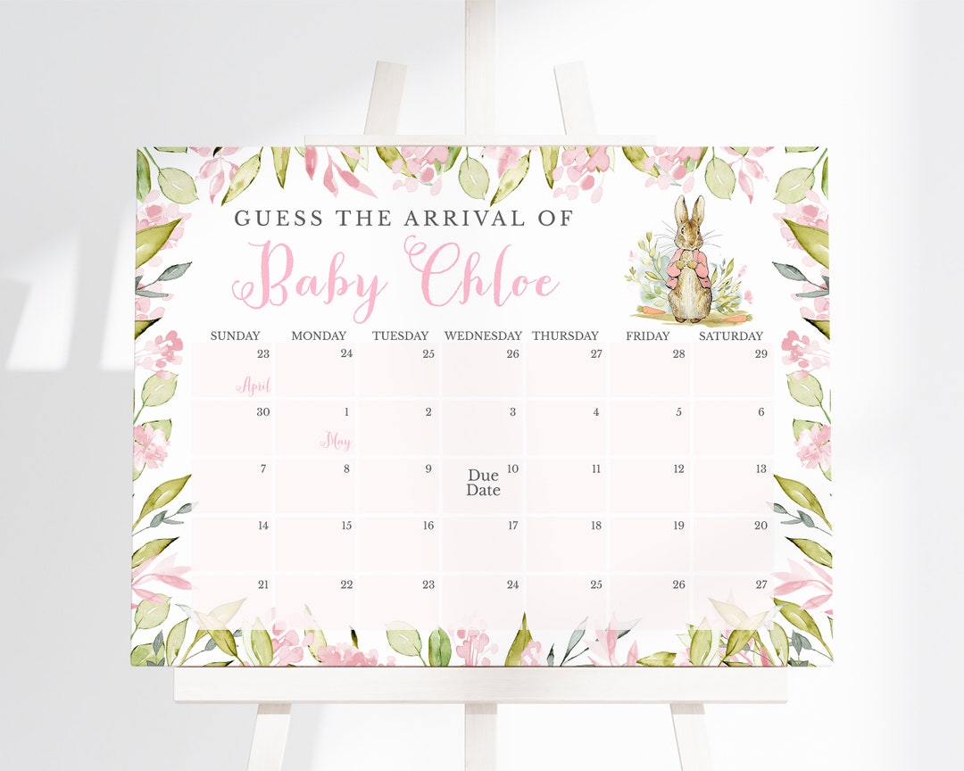 Editable Peter Rabbit Baby Shower Guess Baby's Arrival, Pink Peter ...