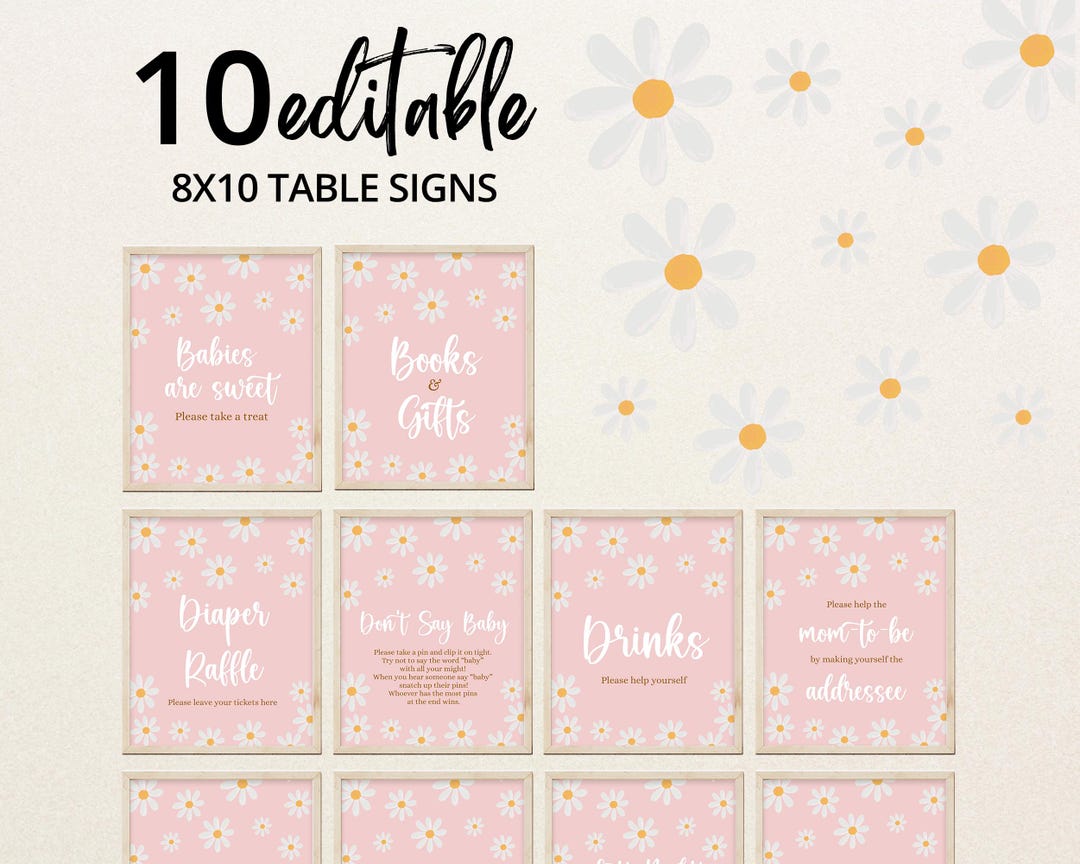 Editable Daisy Baby Shower Table Sign, Bohemian Daisy Baby Shower ...