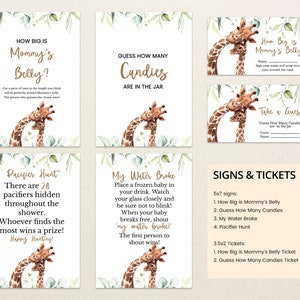 Editable Giraffe Baby Shower Game Bundle, Greenery Giraffe Baby Shower ...