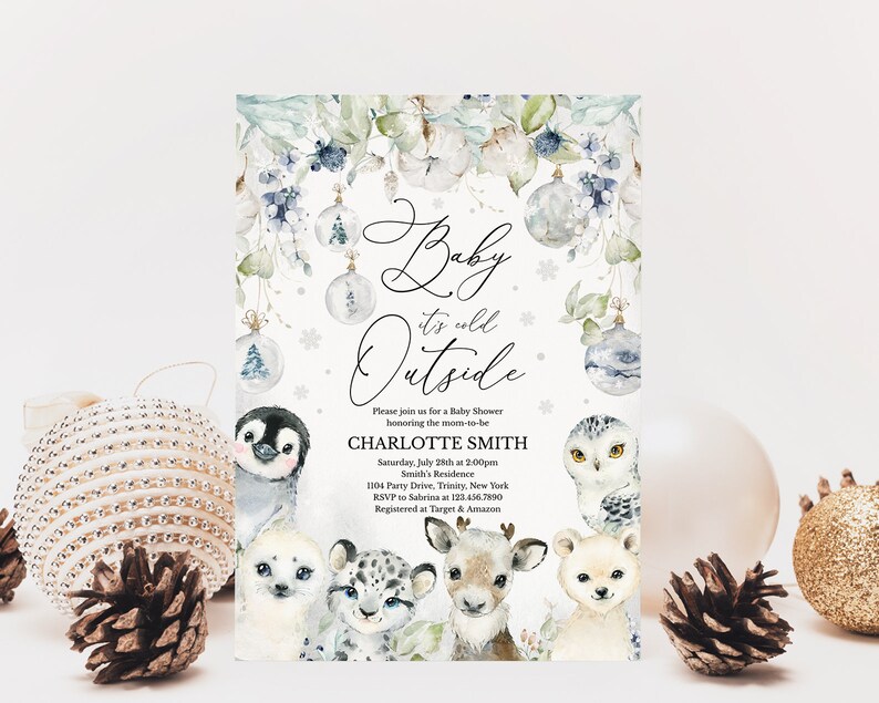 Editable Winter Arctic Animals Baby Shower Invitation Bundle - Etsy