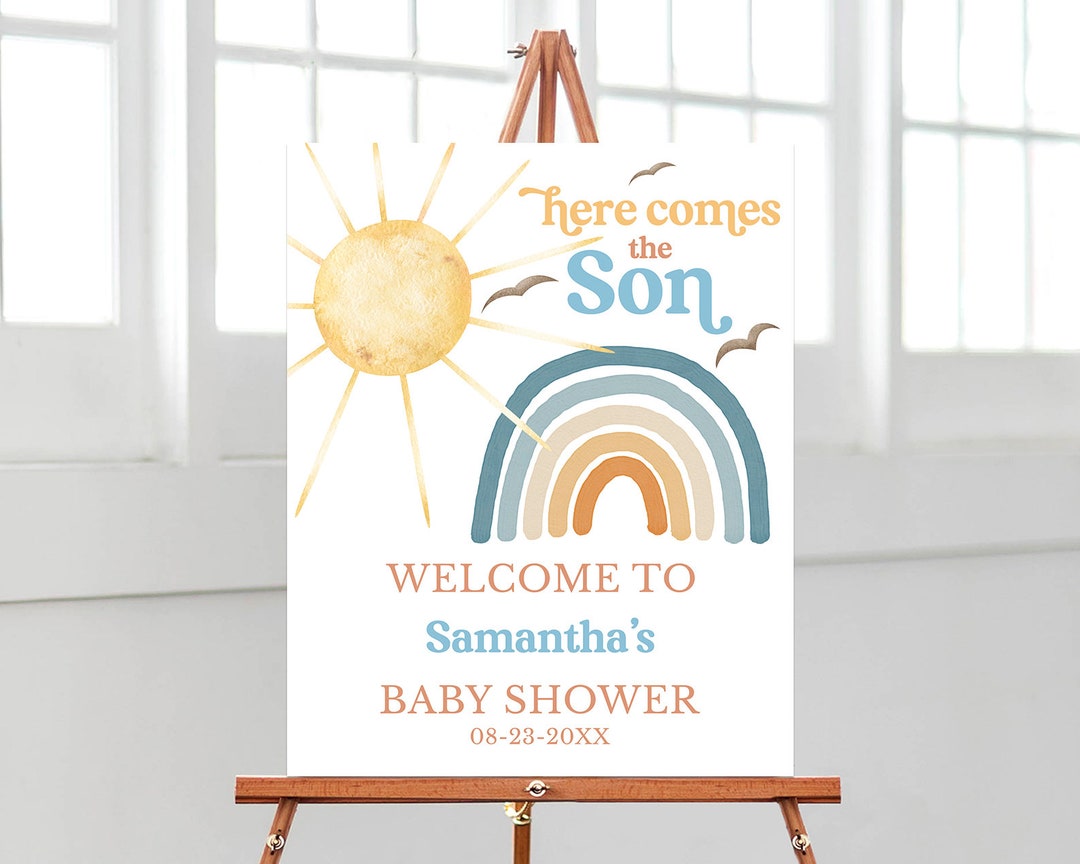 Editable Sunshine Baby Shower Welcome Sign Here Comes the Son - Etsy