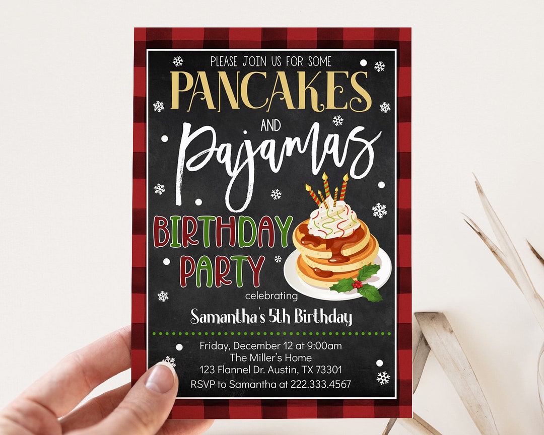 Editable Pancakes and Pajamas Christmas Party Invitation, Holiday ...