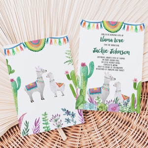 Editable Llama Baby Shower Invitation Bundle, Cactus Llama Baby Shower ...
