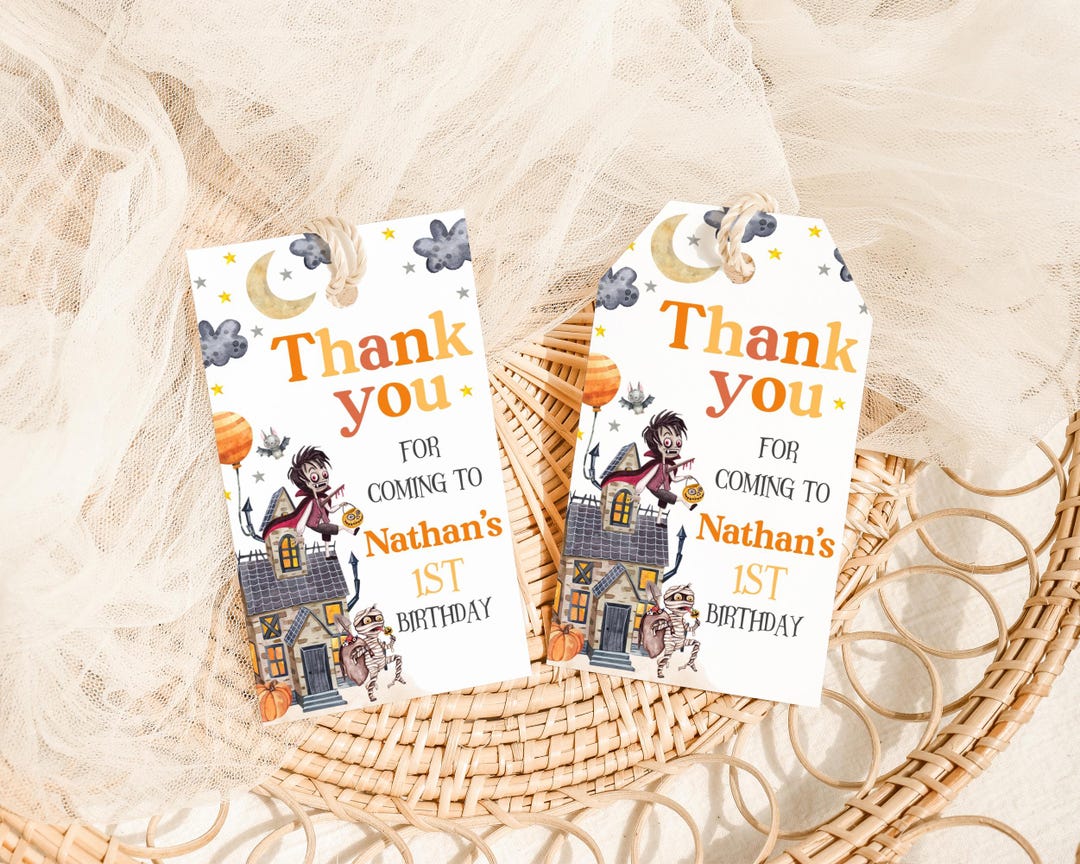 Editable Spooky One Costume Party Halloween Birthday Favor Tag, Vampire ...