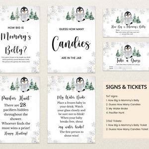 Editable Silver Penguin Baby Shower Game Bundle, Gender Neutral Penguin ...