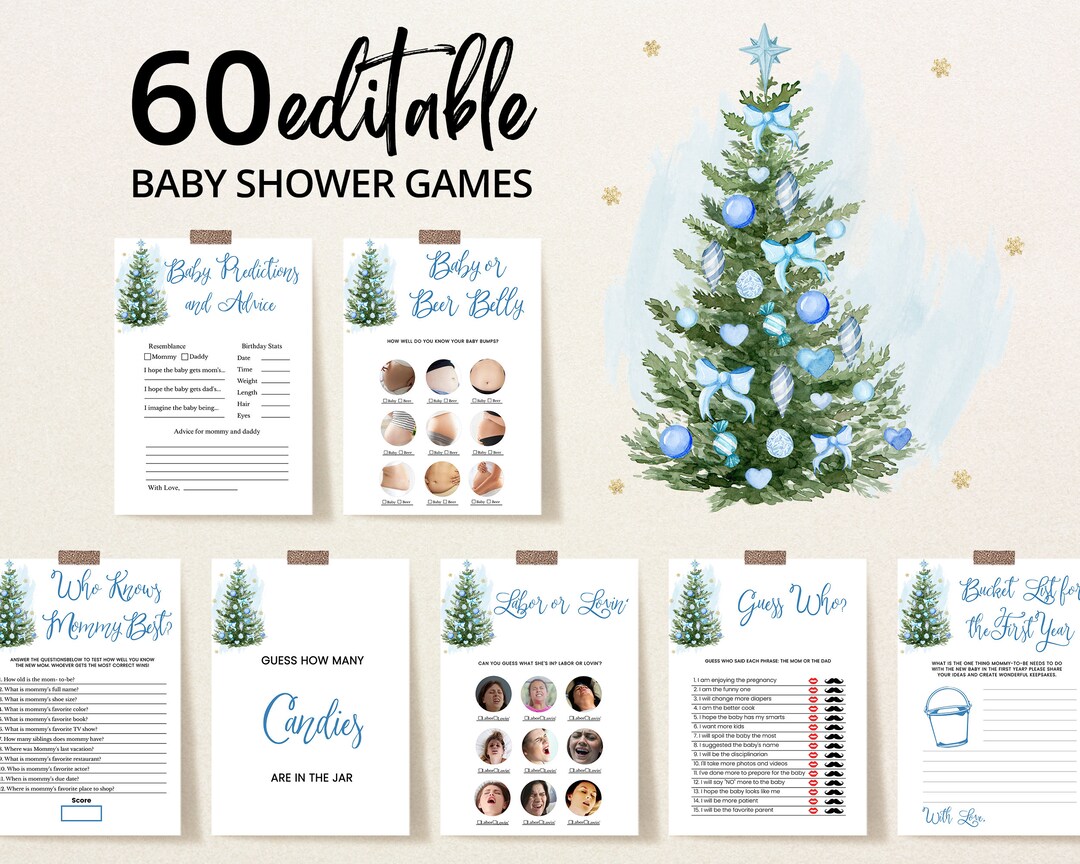 Editable A Little Bundle of Joy Christmas Baby Shower Game Bundle, Boy ...