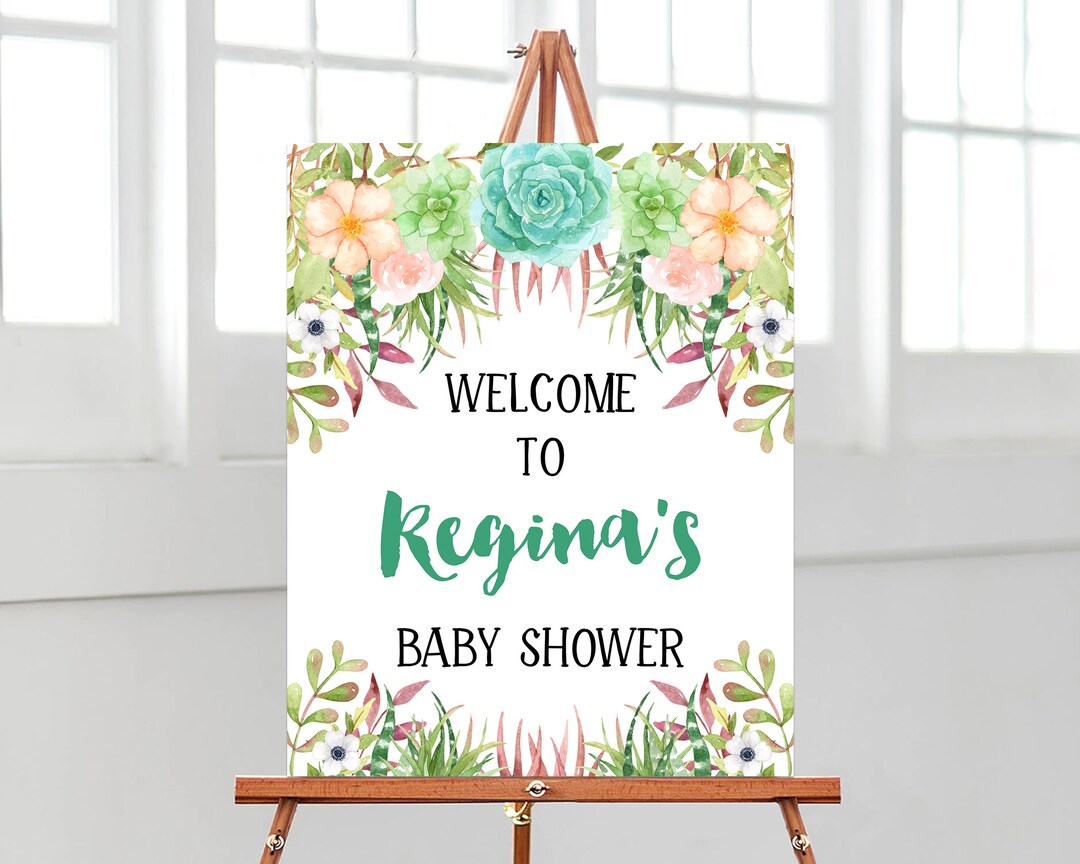 Editable Cactus Baby Shower Welcome Sign, Succulent Baby Shower Poster ...