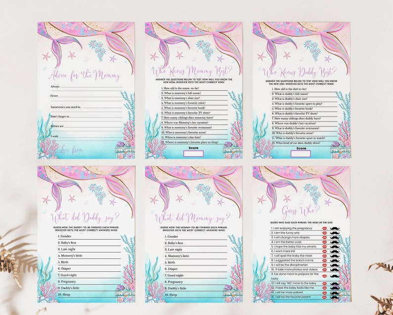 Editable Mermaid Baby Shower Game Bundle Under the Sea Baby - Etsy