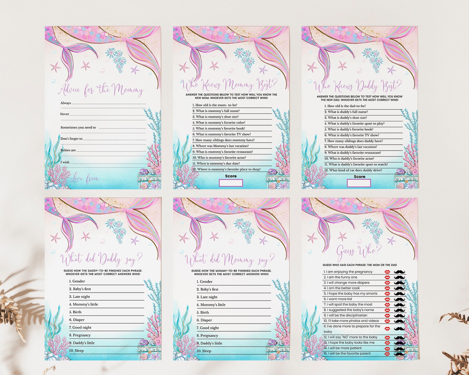 Editable Mermaid Baby Shower Game Bundle Under the Sea Baby - Etsy ...