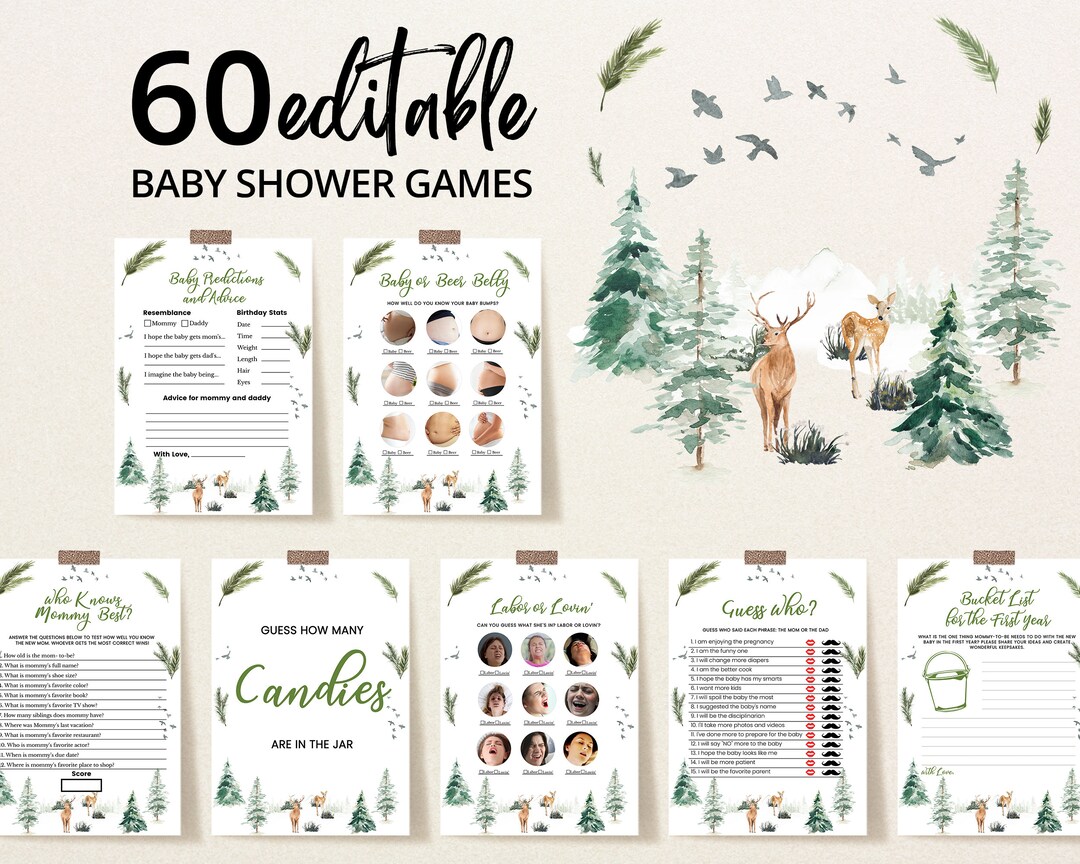 Editable Our Greatest Adventure Baby Shower Game Bundle, Winter Deer ...