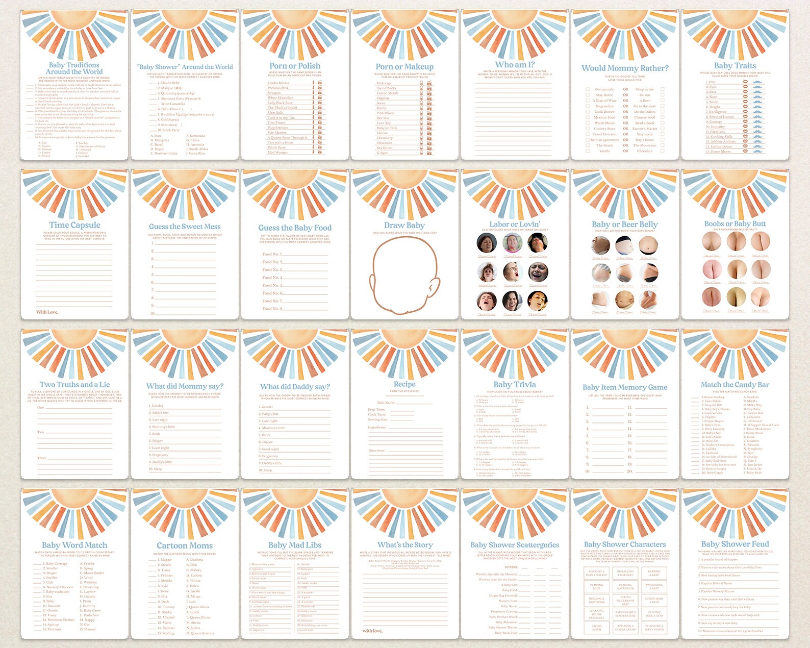 Editable Sunshine Baby Shower Game Bundle Here Comes the Son - Etsy UK