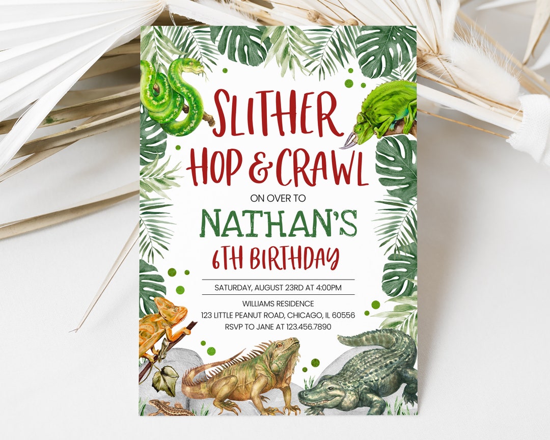 Editable Reptile Birthday Invitation, Slither, Hop and Crawl Invite ...