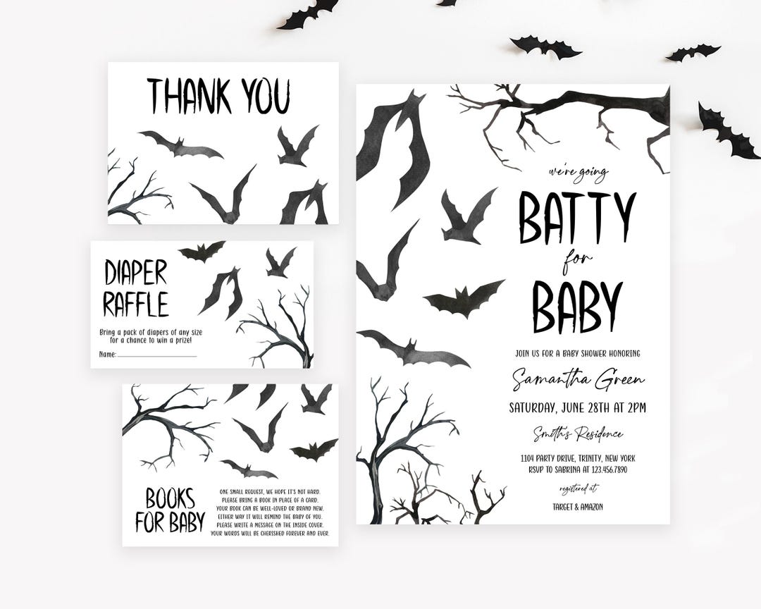 Editable We're Going Batty for Baby Shower Invitation Bundle, Gender ...