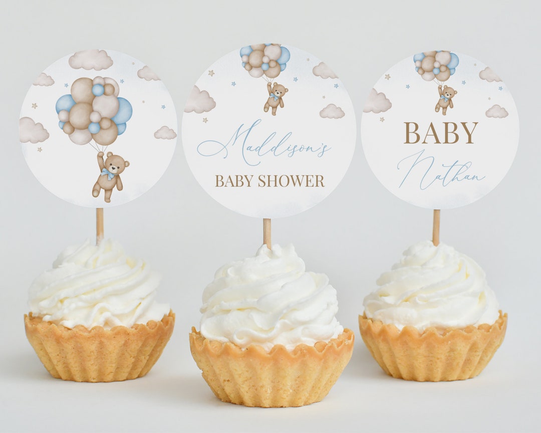 Editable Brown Bear Balloon Baby Shower Cupcake Topper, We Can Bearly ...