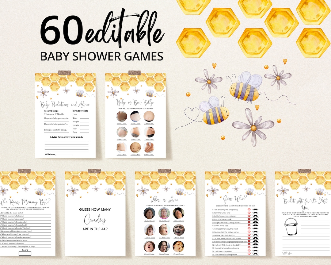 Editable Honey Bee Baby Shower Game Bundle, Sweet as Can Bee Baby ...