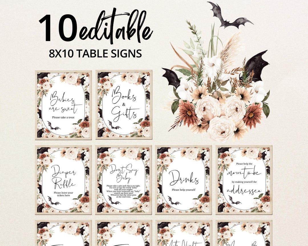 Editable Going Batty for Baby Shower Table Sign, Gender Neutral ...