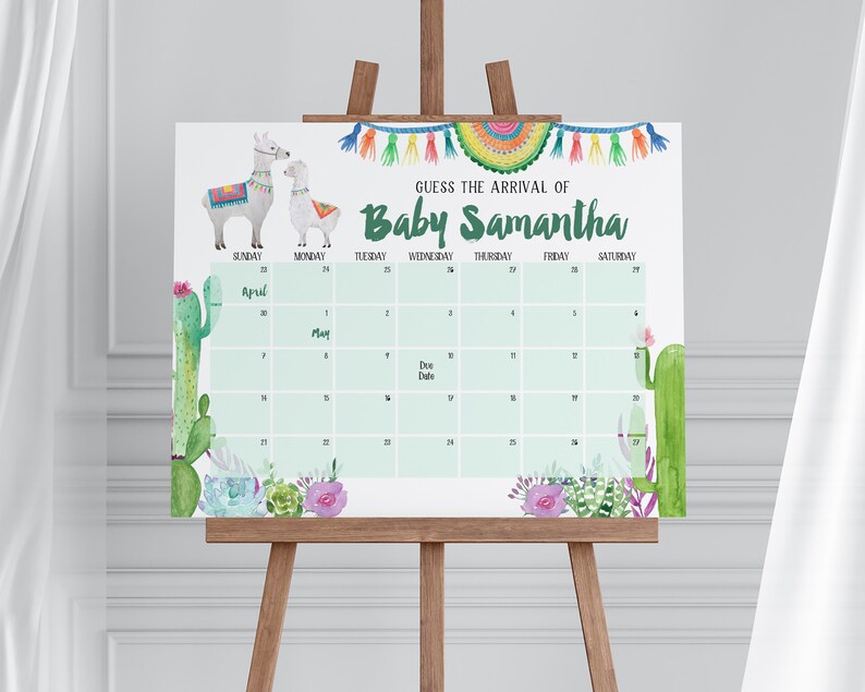 Editable Llama Baby Shower Guess Baby's Arrival, Cactus Llama Baby ...