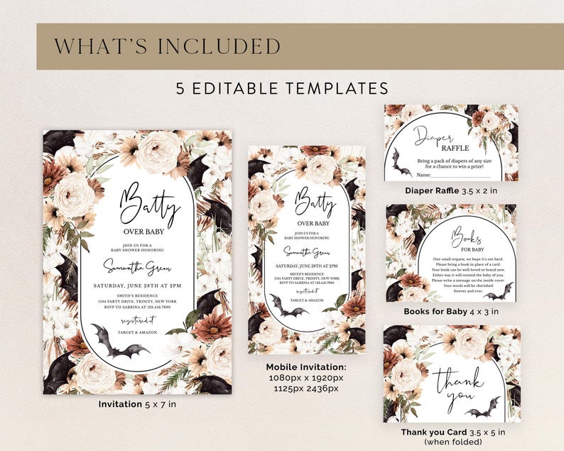 Editable Going Batty for Baby Shower Invitation Bundle, Gender Neutral ...