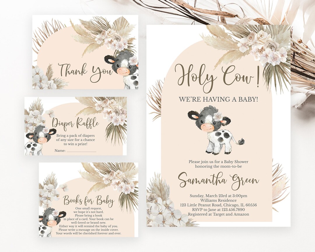 Editable Holy Cow Baby Shower Invitation Bundle Gender - Etsy