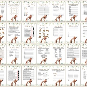 Editable Giraffe Baby Shower Game Bundle, Greenery Giraffe Baby Shower ...