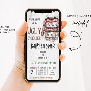 Editable Ugly Sweater Baby Shower Invitation Bundle, Christmas Baby ...