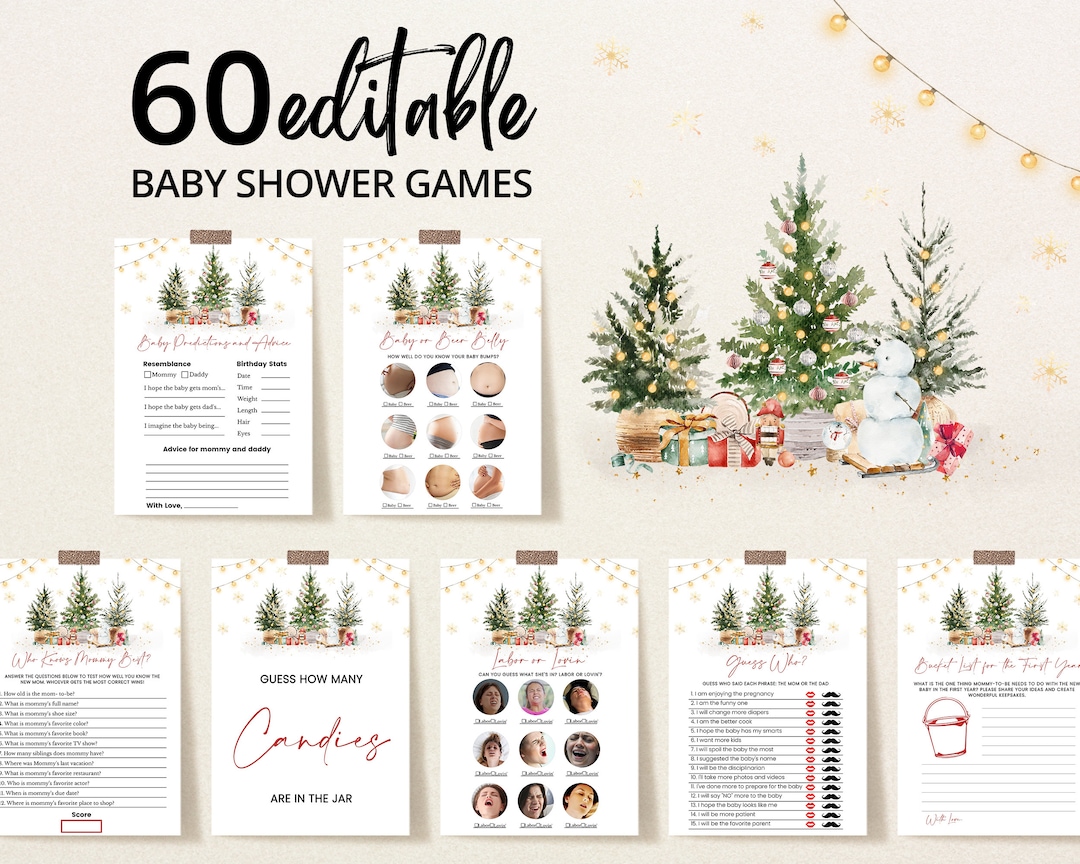 Editable Christmas Baby Shower Game Bundle, Gender Neutral Christmas ...