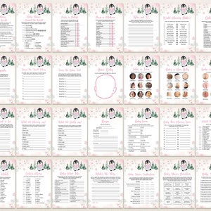 Editable Pink Winter Penguin Baby Shower Game Bundle, Baby It's Cold ...