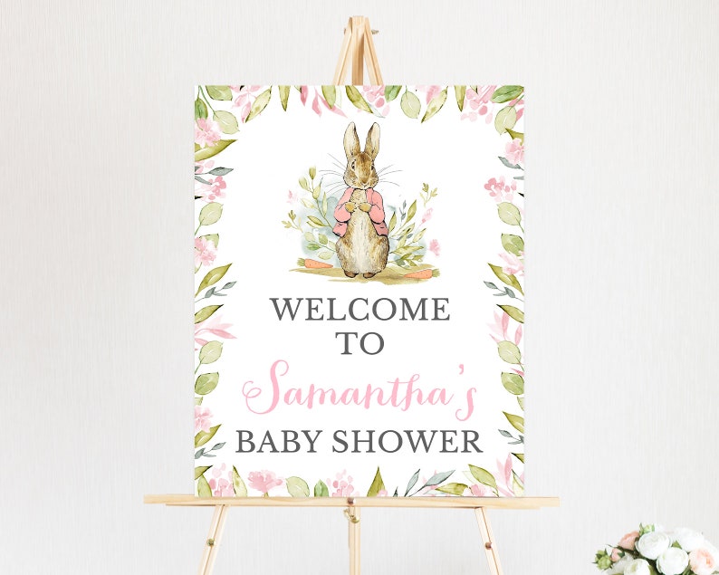 Editable Peter Rabbit Baby Shower Welcome Sign Pink Peter - Etsy