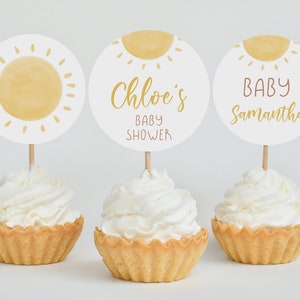 Editable Sunshine Baby Shower Cupcake Topper, Boho Sunshine Baby Shower ...