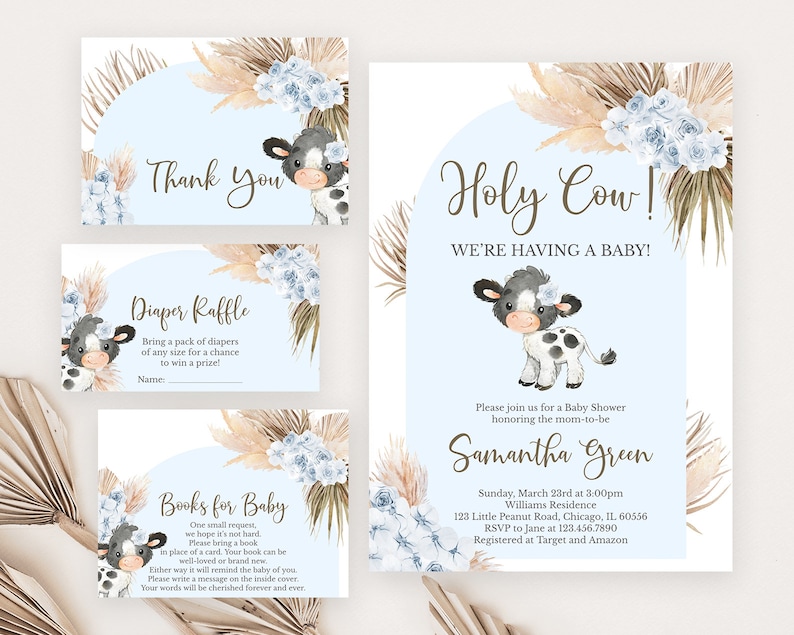 Editable Holy Cow Baby Shower Invitation Bundle Boy Blue Cow - Etsy