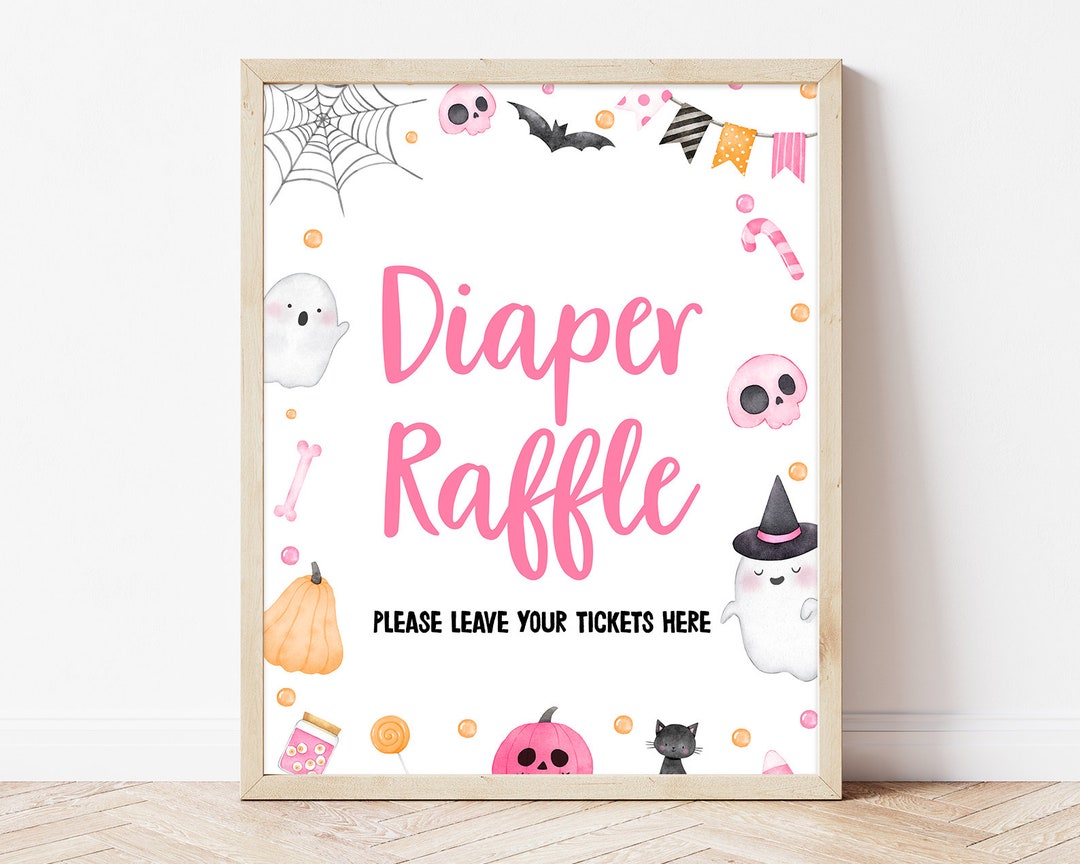 Diaper Raffle Sign Pink A Little Boo Baby Shower, Girl Halloween Baby ...