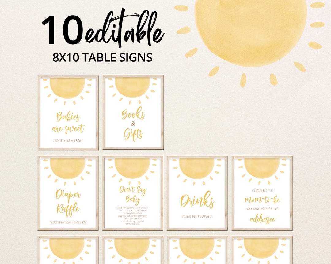 Editable Sunshine Baby Shower Table Sign, Boho Sunshine Babies Are ...