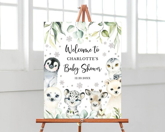 Editable Winter Arctic Animals Baby Shower Welcome Sign - Etsy