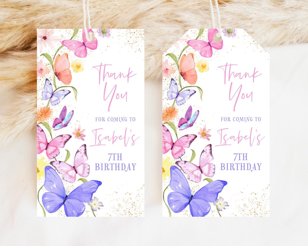 Editable Pink Purple Butterfly Birthday Favor Tag, A Little Butterfly ...