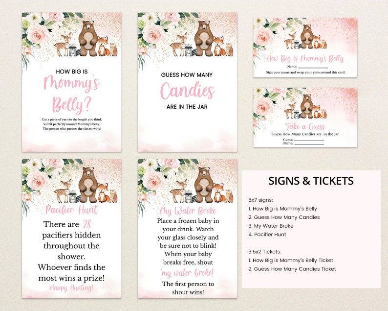 Editable Woodland Baby Shower Game Bundle Girl Woodland Baby - Etsy