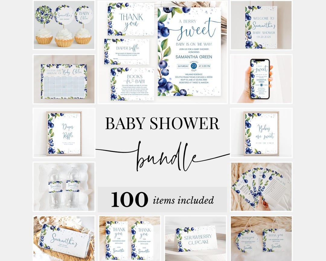 Editable Blueberry Baby Shower Bundle, Berry Sweet Baby Shower ...