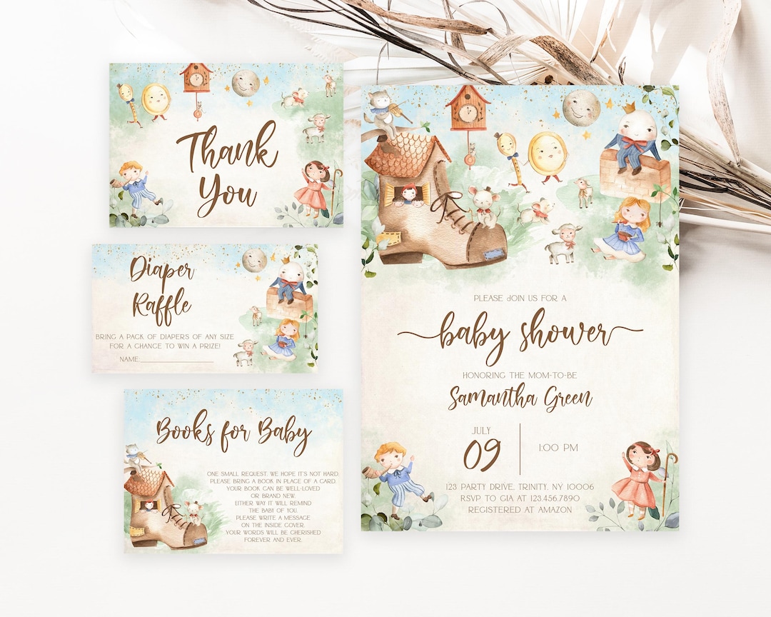 Editable Nursery Rhyme Baby Shower Invitation Bundle, Storybook ...