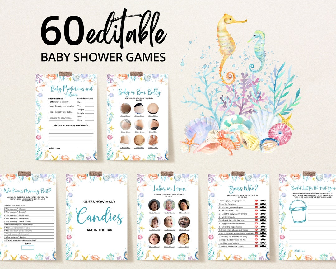 Editable Under the Sea Baby Shower Game Bundle, Sea Animals Shower Game ...
