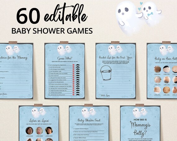 Editable A Little Boo Baby Shower Game Bundle Blue Halloween - Etsy