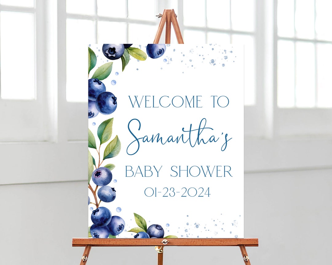 Editable Blueberry Baby Shower Welcome Sign, Berry Sweet Blueberry Baby ...