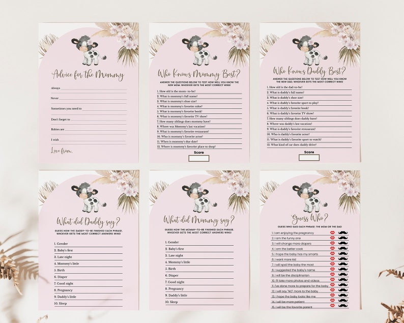 Editable Cow Baby Shower Games Bundle Girl Pink Cow Baby - Etsy
