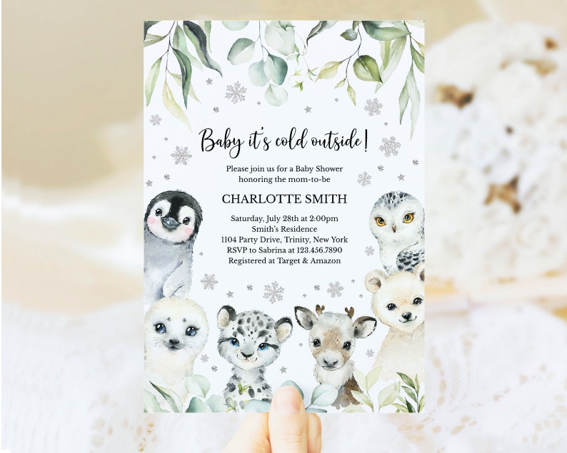 Editable Winter Arctic Animals Baby Shower Invitation Bundle - Etsy