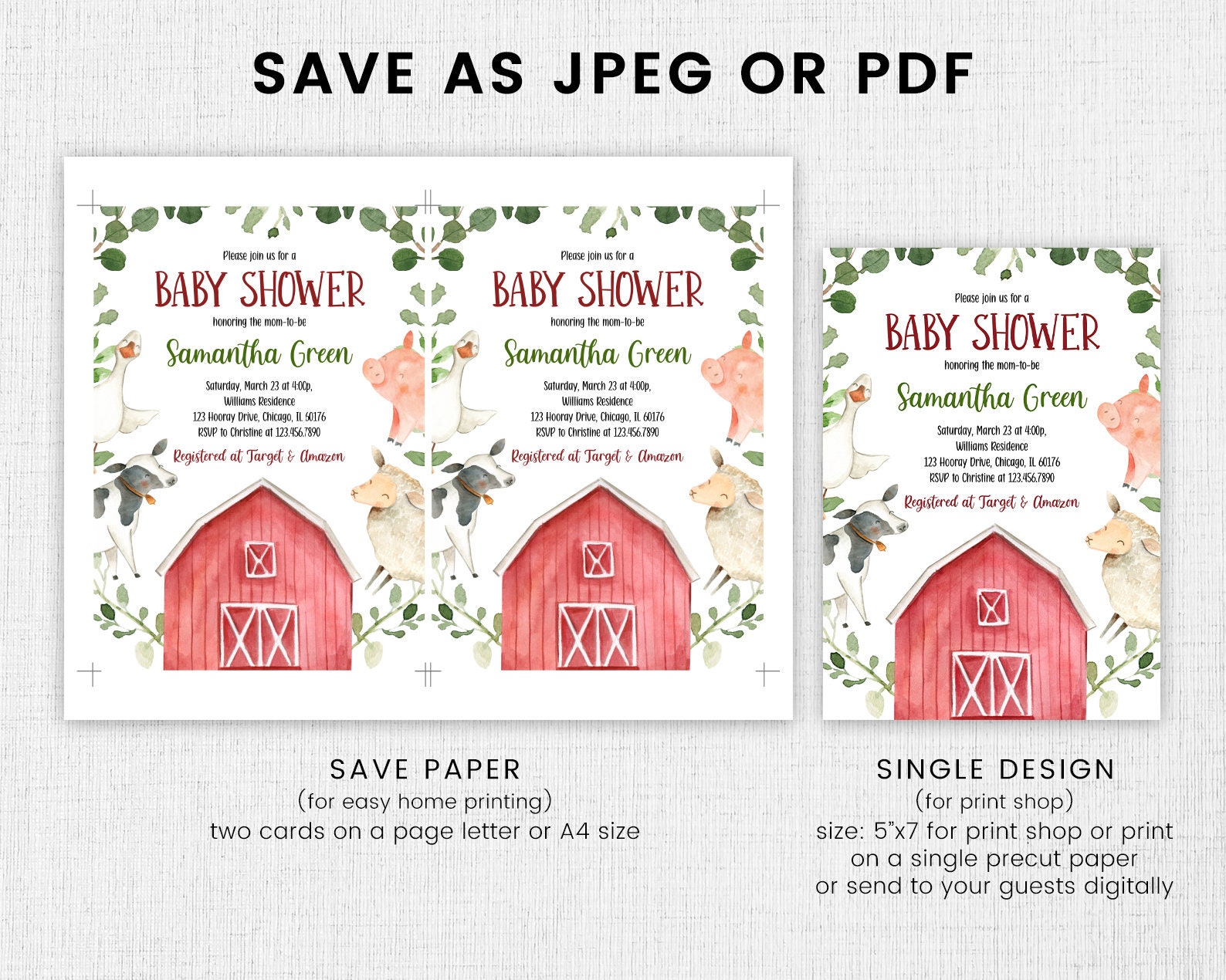 Editable Farm Baby Shower Invitation Bundle Greenery Farm - Etsy