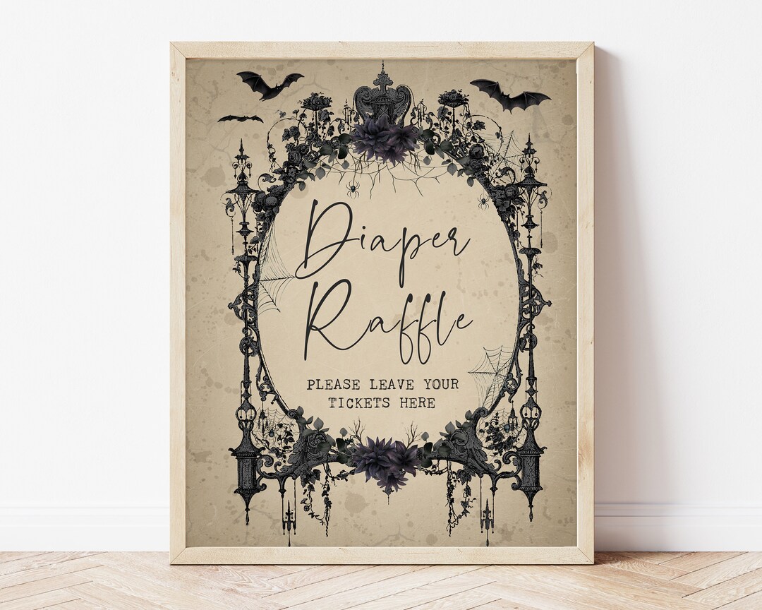 Diaper Raffle Sign Gothic Halloween Baby Shower, Spooky Vintage Baby ...