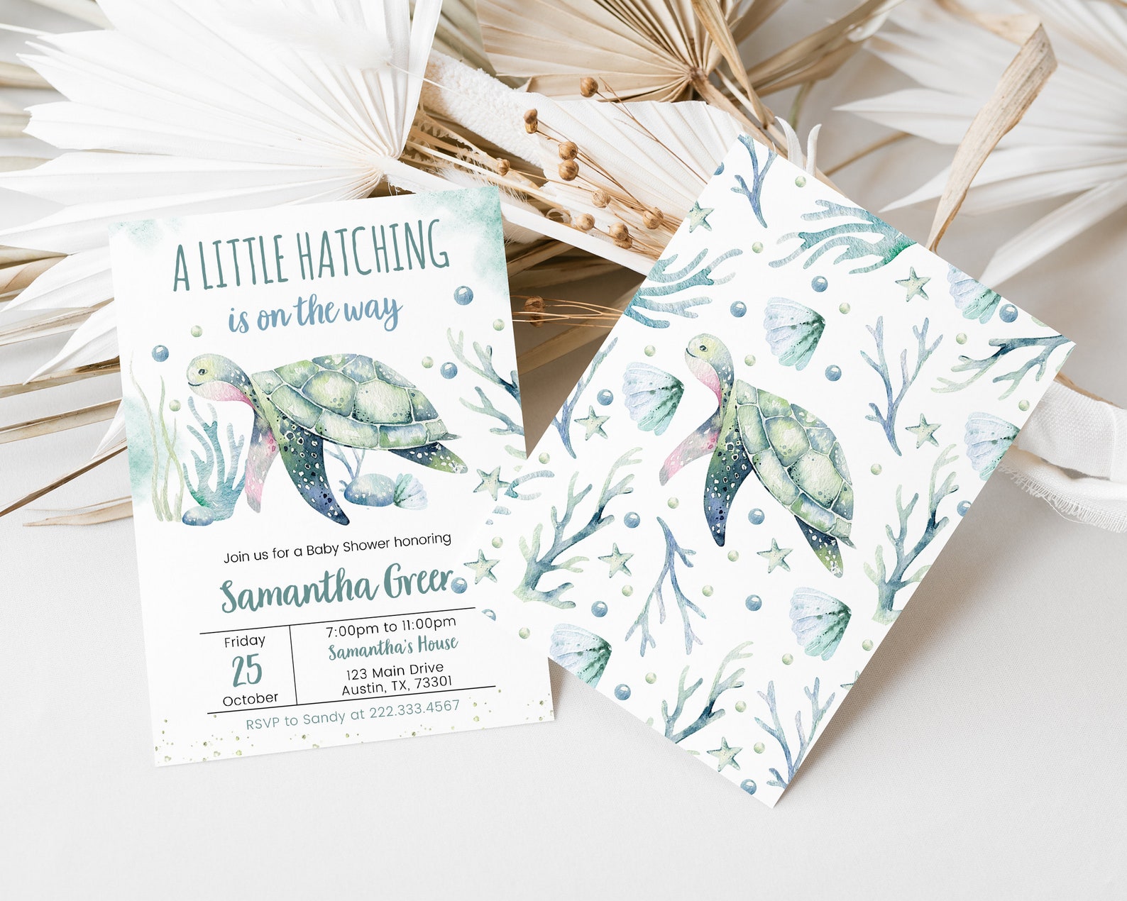 Editable Boy Turtle Baby Shower Invitation Bundle, Little Hatching Baby ...