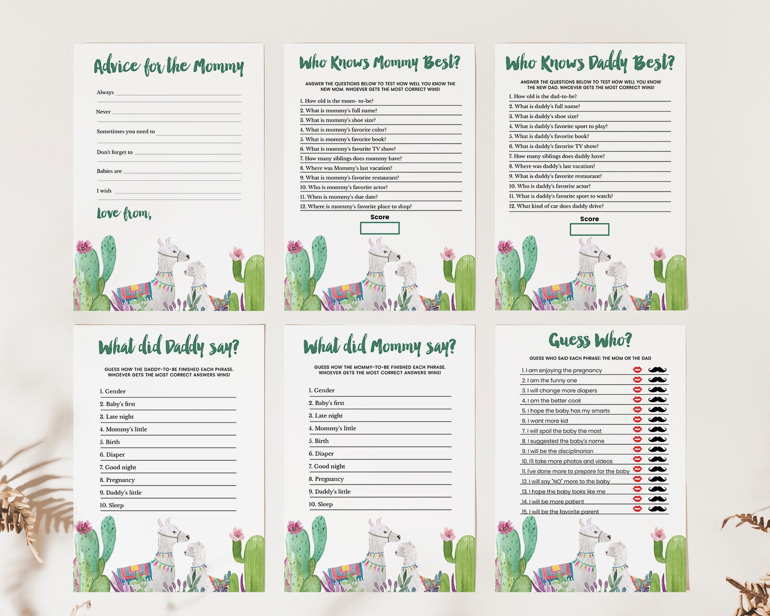 Editable Llama Baby Shower Game Bundle Cactus Llama Baby - Etsy