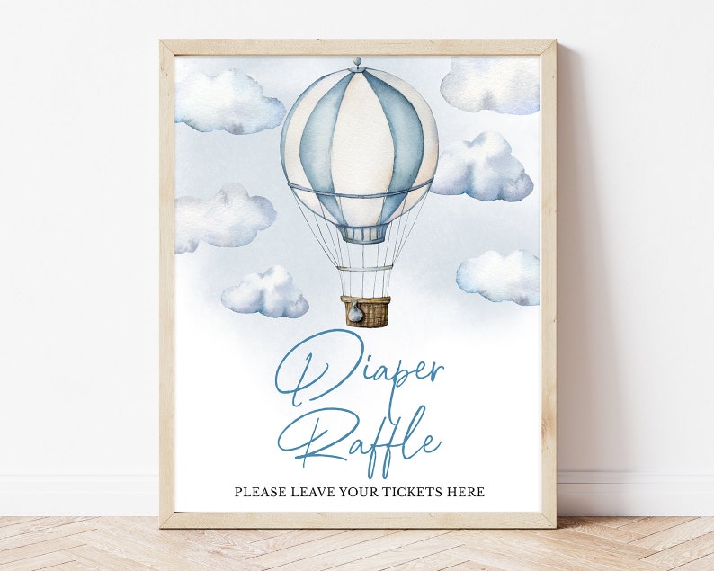 Diaper Raffle Sign Adventure Awaits Baby Shower Blue Hot Air - Etsy